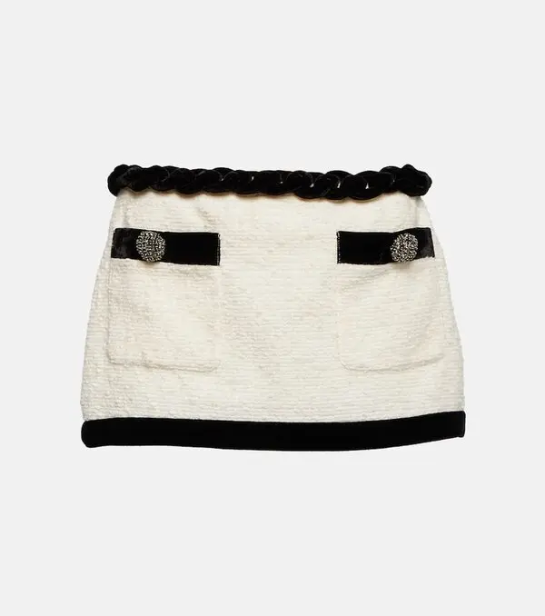 AREA Embellished Boucle Miniskirt