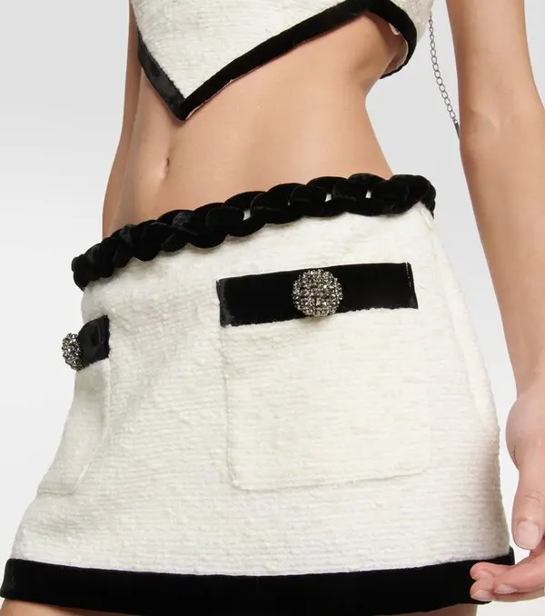 AREA Embellished Boucle Miniskirt