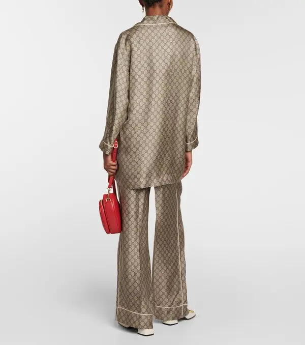 Gucci Gg Supreme Oversized Silk Shirt - Brown