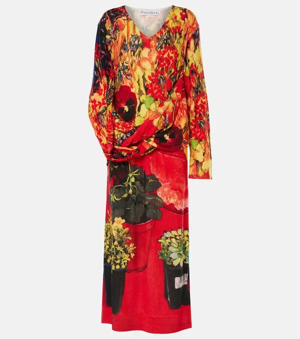 JW Anderson Asymmetric Draped Wool-blend Maxi Dress - Red