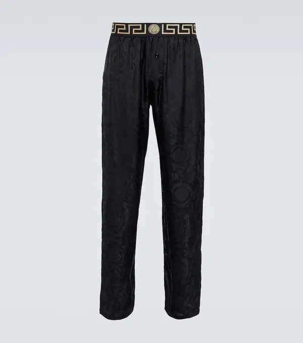 Versace Barocco Silk Twill Pajama Bottoms - Black