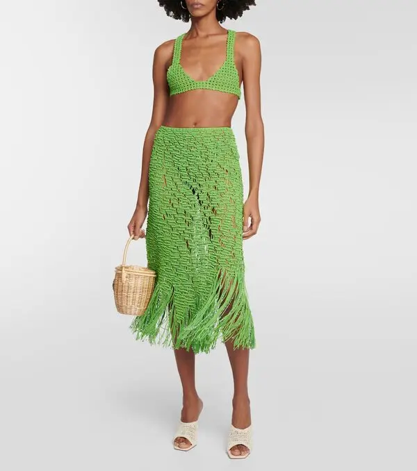 ROBERTA EINER Element Fringed Cotton Midi Skirt