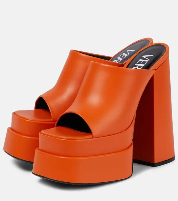 Versace Leather Platform Mules - Orange