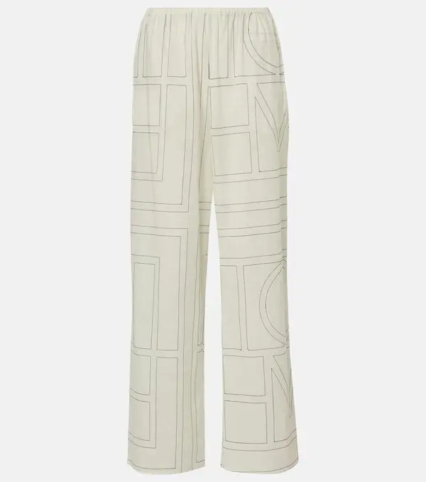 TOTEME Monogram Cotton-blend Wide-leg Pants - White