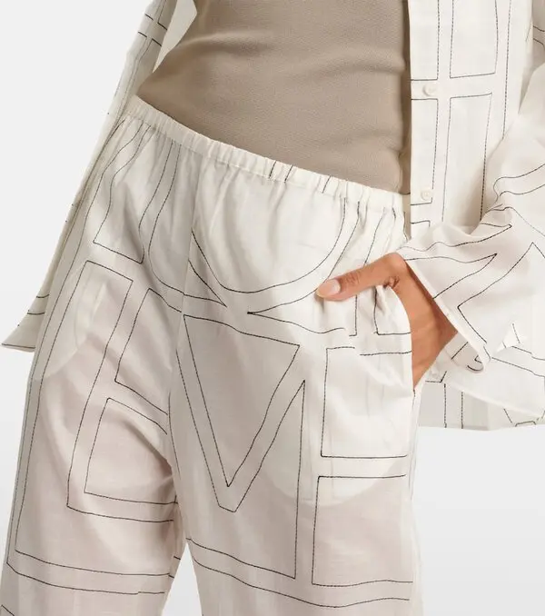 TOTEME Monogram Cotton-blend Wide-leg Pants - White