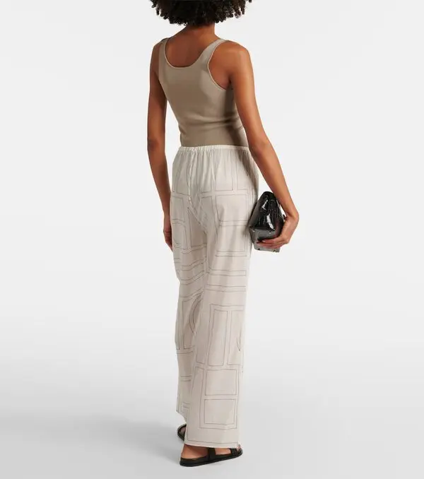 TOTEME Monogram Cotton-blend Wide-leg Pants - White