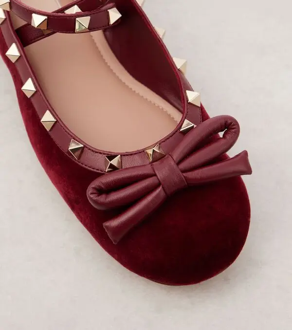 Valentino Garavani Rockstud Velvet Ballet Flats - Burgundy