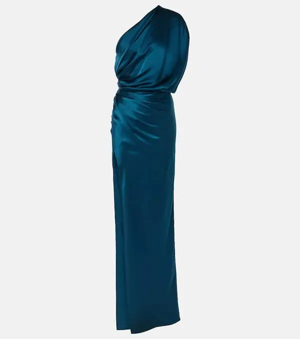THE SEI Draped One-shoulder Silk Satin Gown