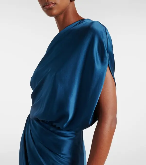 THE SEI Draped One-shoulder Silk Satin Gown
