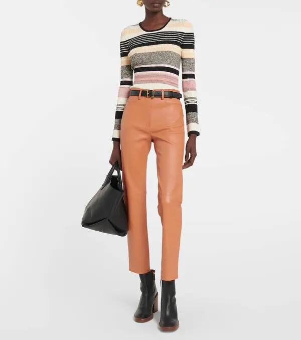 JOSEPH High-rise Leather Pants - Brown