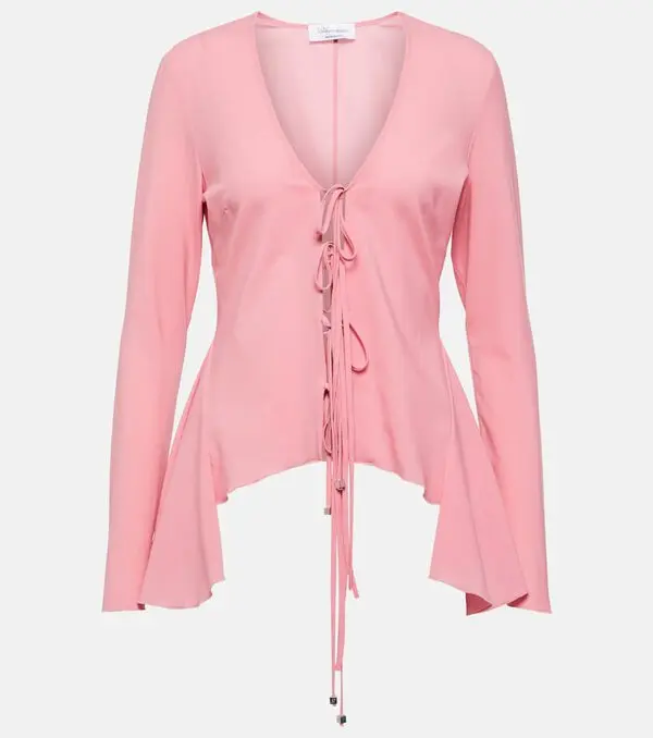 Blumarine Wool-blend Ruffled Tie-front Blouse - Pink