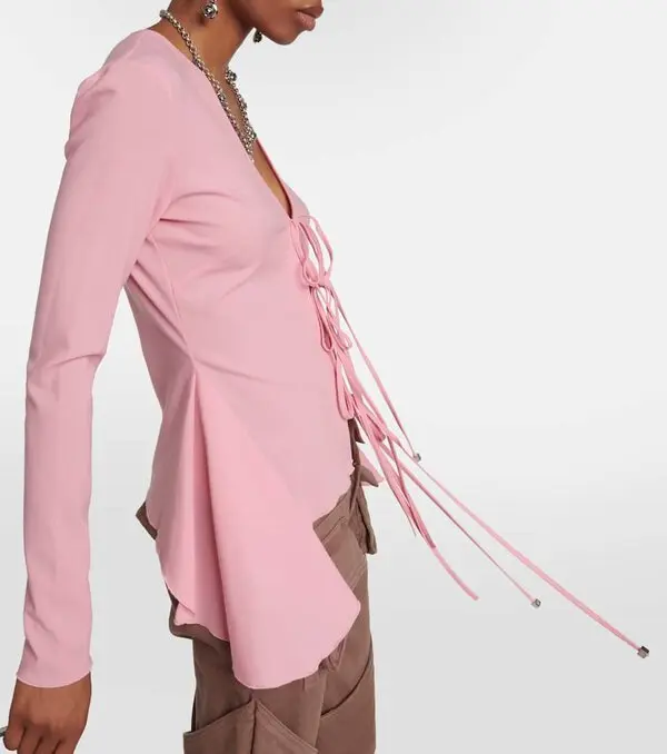 Blumarine Wool-blend Ruffled Tie-front Blouse - Pink