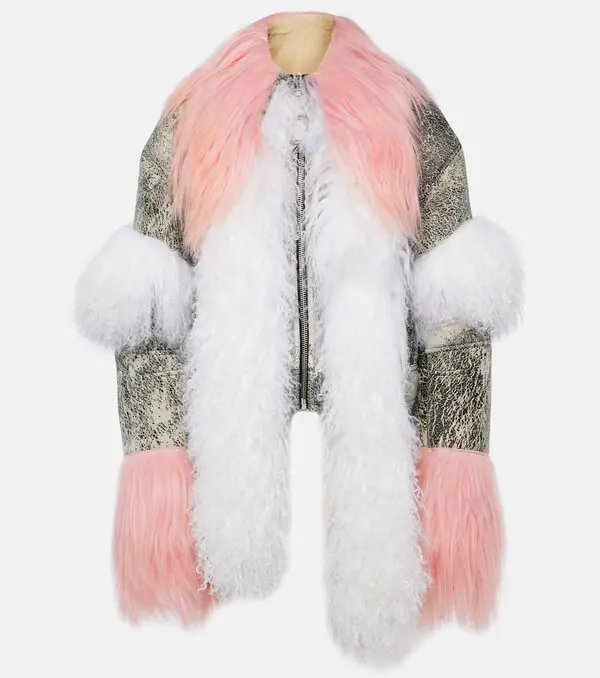 Attico Shearling-trimmed Leather Jacket - Multicoloured