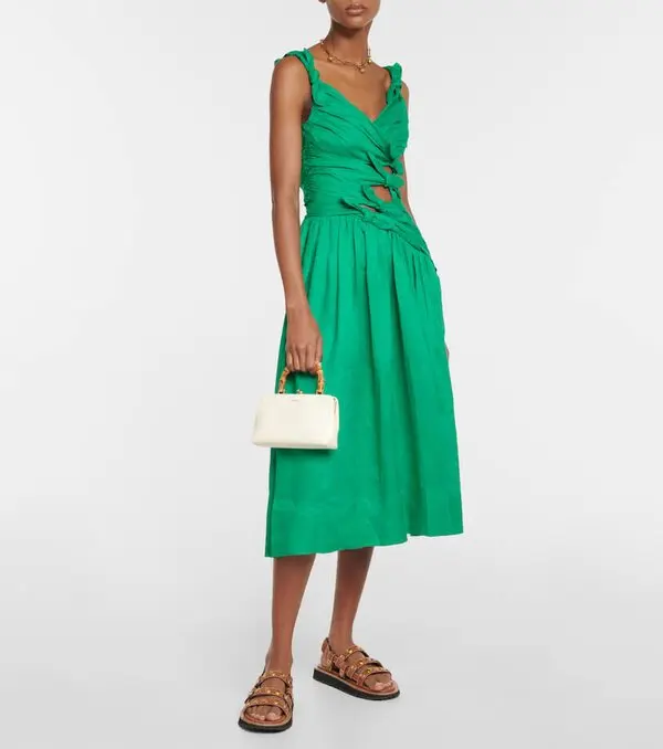 Zimmermann Tiggy Ruched Linen Midi Dress