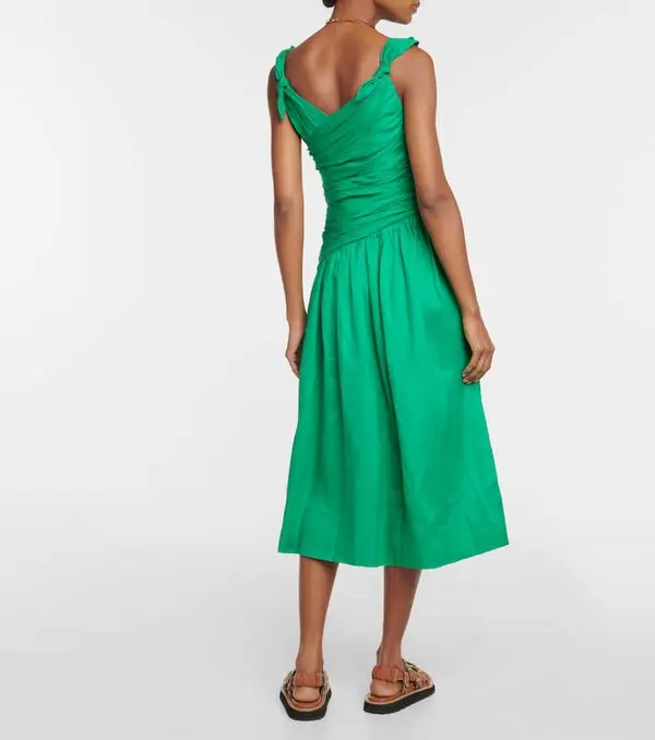 Zimmermann Tiggy Ruched Linen Midi Dress