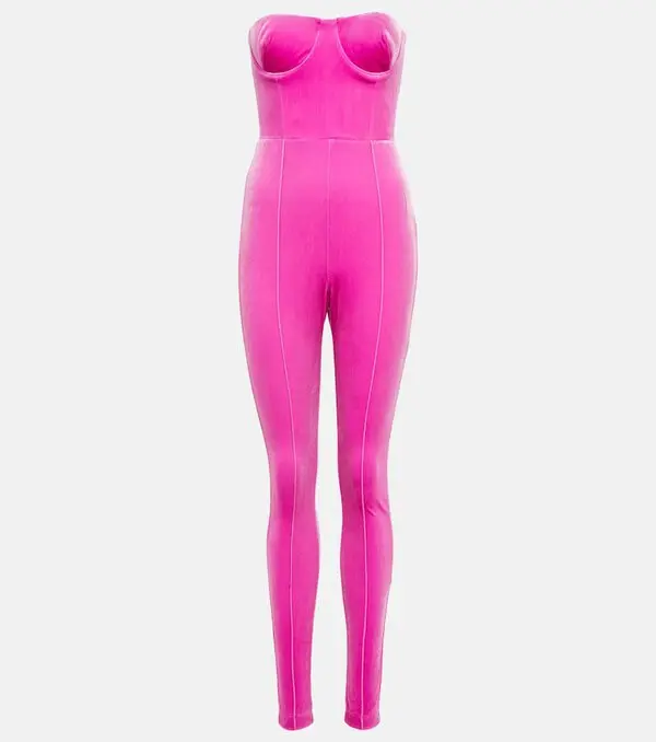 Alex Perry Strapless Velvet Jumpsuit - Pink