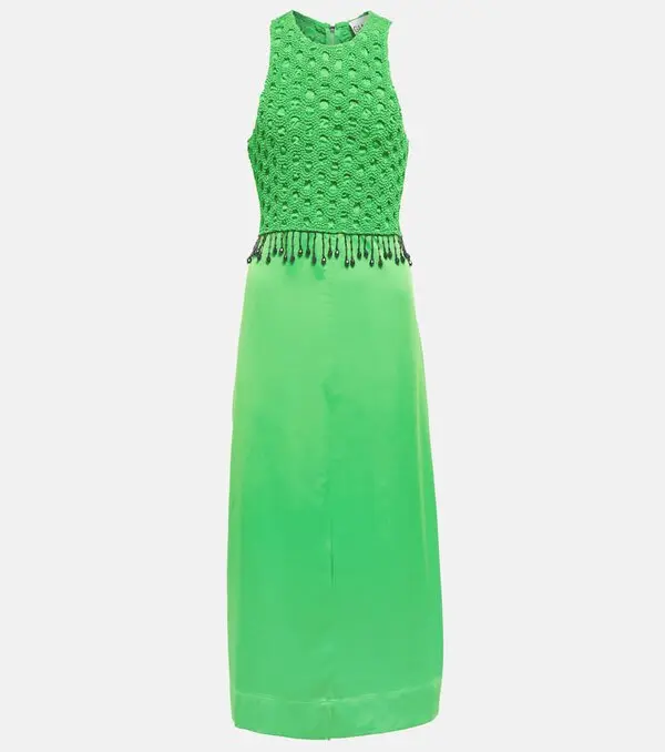 GANNI Halterneck Satin Midi Dress - Green