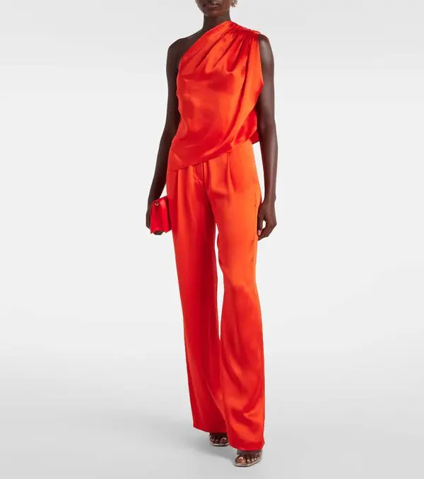 THE SEI Asymmetric One-shoulder Silk Satin Top - Red