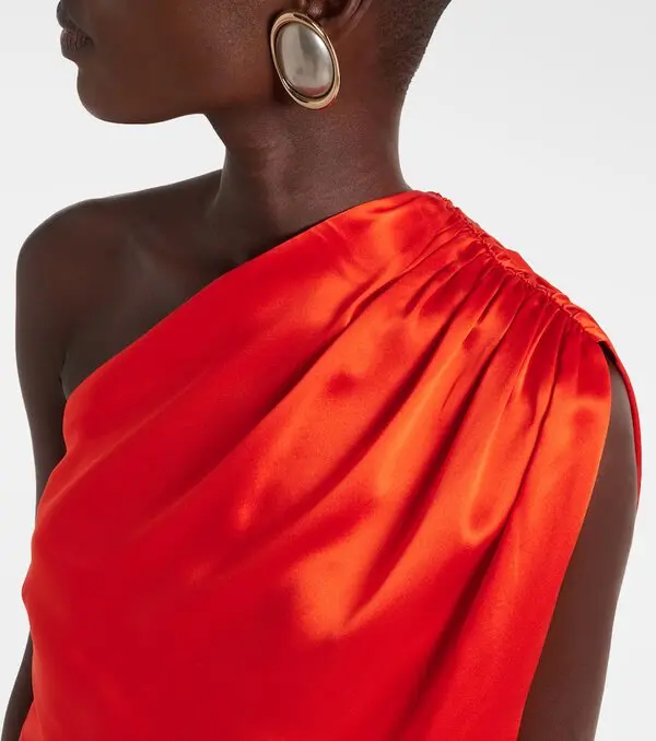 THE SEI Asymmetric One-shoulder Silk Satin Top - Red