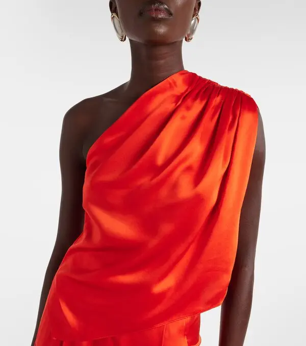 THE SEI Asymmetric One-shoulder Silk Satin Top - Red