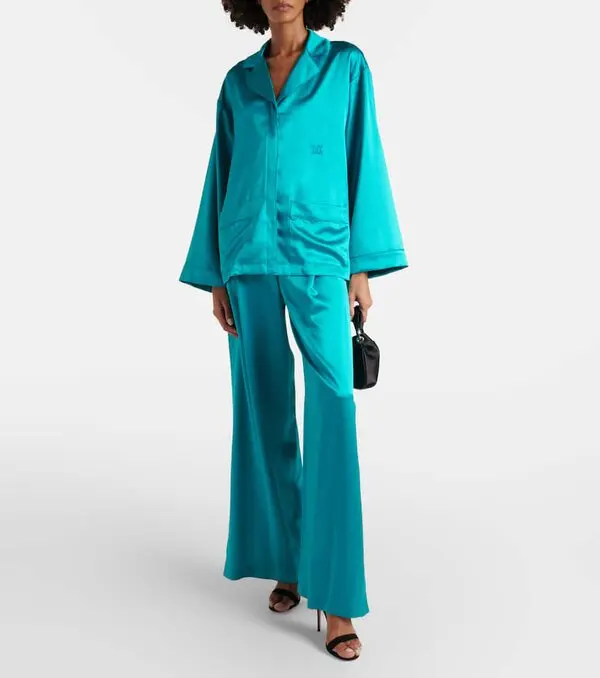 Max Mara Elegante Vasaio Silk Pajama Shirt - Blue