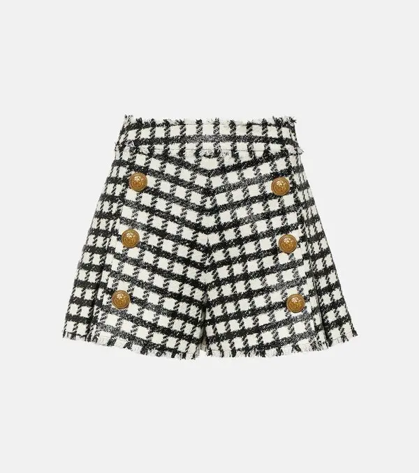 Balmain High-rise Checked Wool-blend Shorts