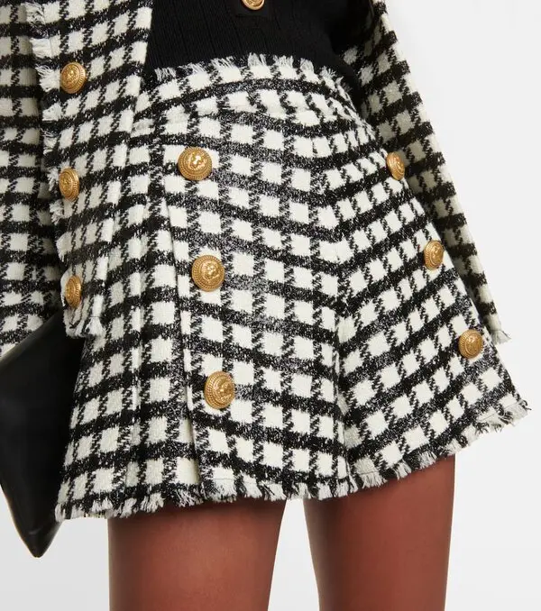 Balmain High-rise Checked Wool-blend Shorts