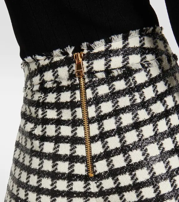 Balmain High-rise Checked Wool-blend Shorts
