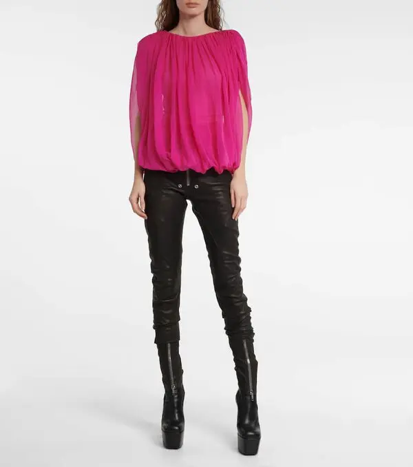 Rick Owens Gathered Silk Chiffon Top - Pink