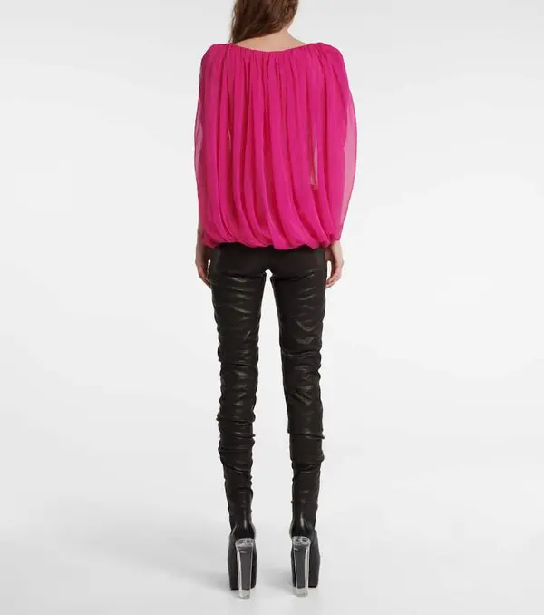 Rick Owens Gathered Silk Chiffon Top - Pink