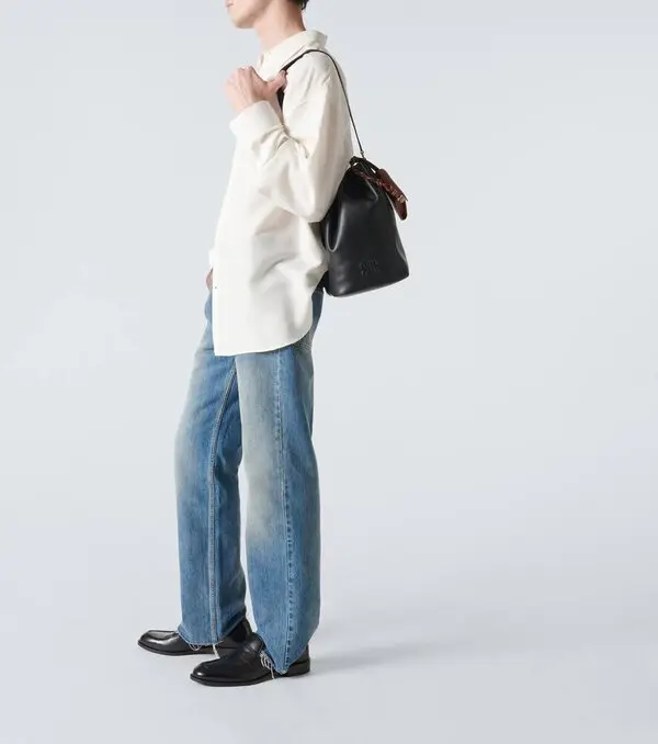 Miu Miu Logo Leather Bucket Bag