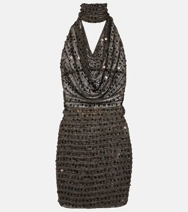 AYA MUSE Tipo Sequined Halterneck Mini Dress - Brown