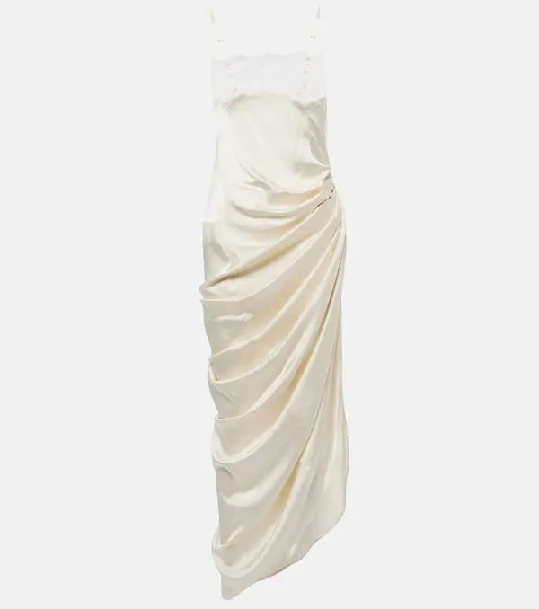 Jacquemus La Saudade Brodee Satin Slip Dress - White