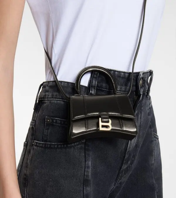 Balenciaga Hourglass Mini Leather Crossbody Bag