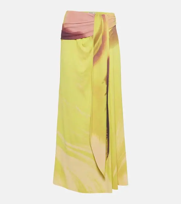 Simkhai Anika Printed Draped Midi Skirt - Yellow