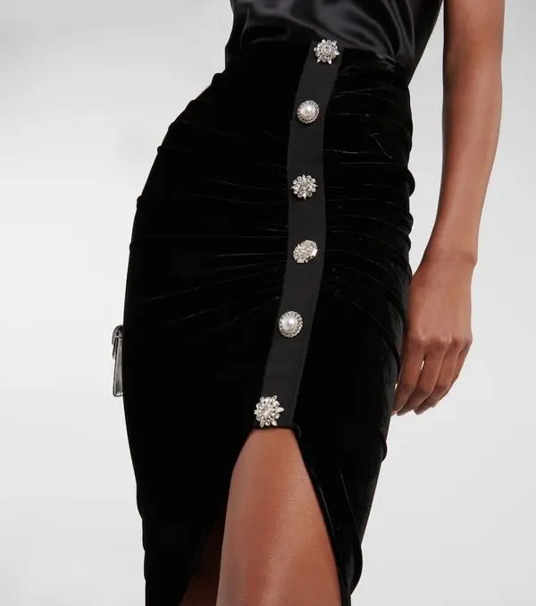 Veronica Beard Ari Embellished Velvet Midi Skirt