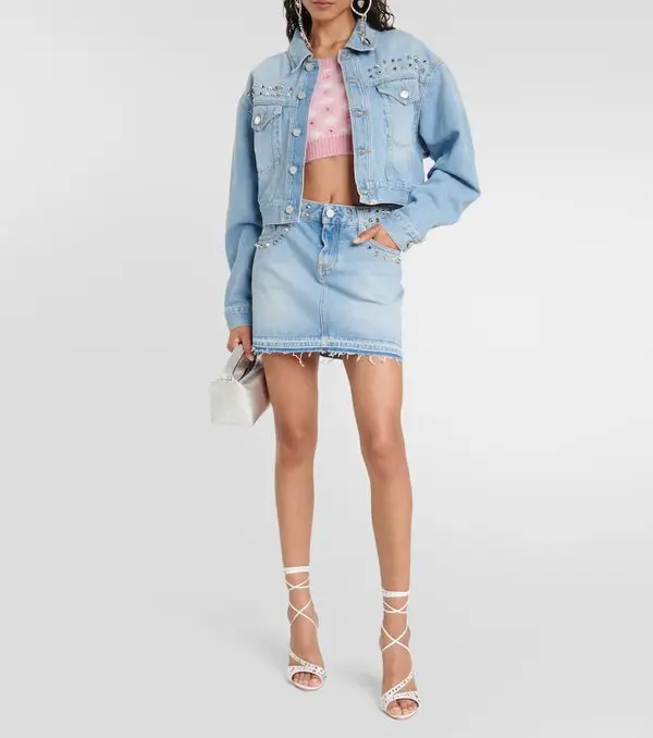 Alessandra Rich Embellished Denim Miniskirt