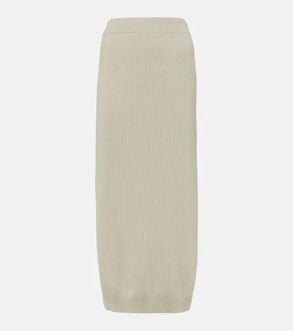 Brunello Cucinelli Ribbed-knit Cotton Midi Skirt - Neutrals