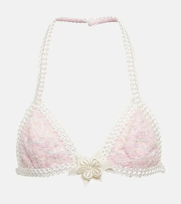 Alessandra Rich Embroidered Cotton-blend Lurex® Bra - Multicoloured