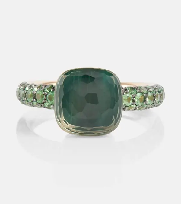 Pomellato Nudo Ring In Rose And White Gold With Gemstones - Green