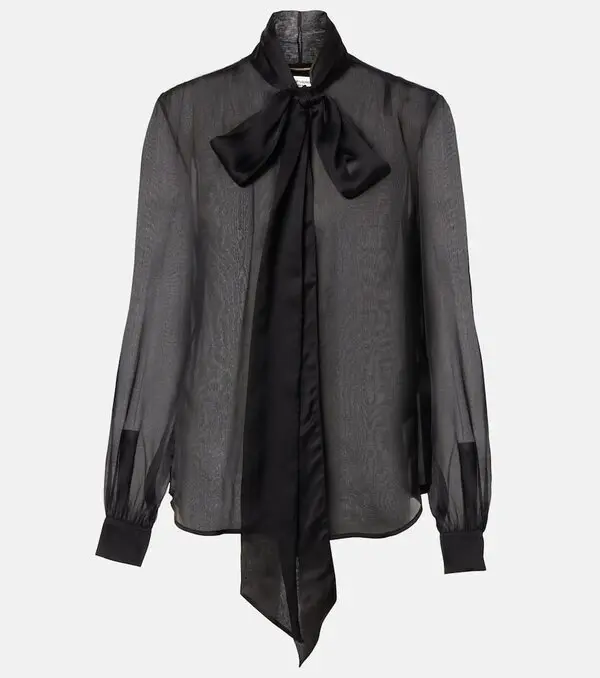 Saint Laurent Bow Detail Silk Blouse
