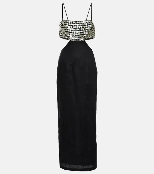 Staud Jada Embellished Linen Maxi Dress