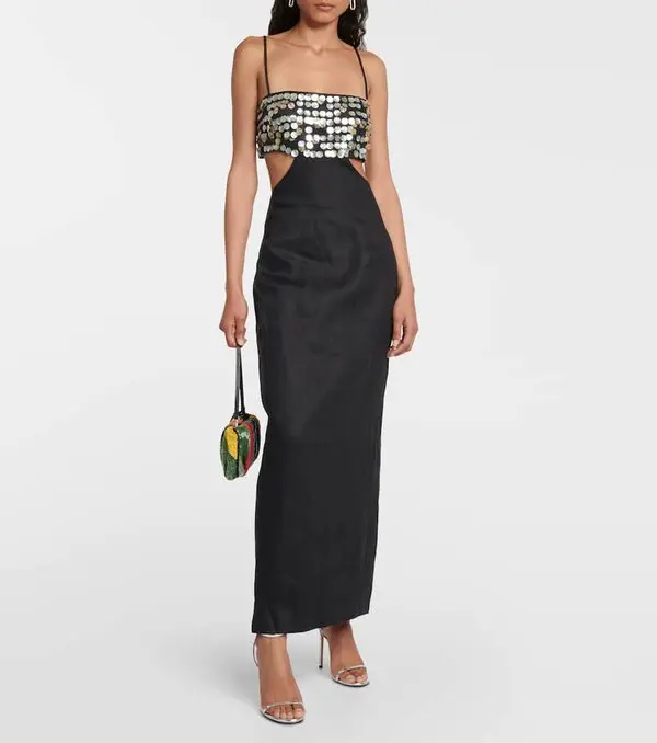 Staud Jada Embellished Linen Maxi Dress
