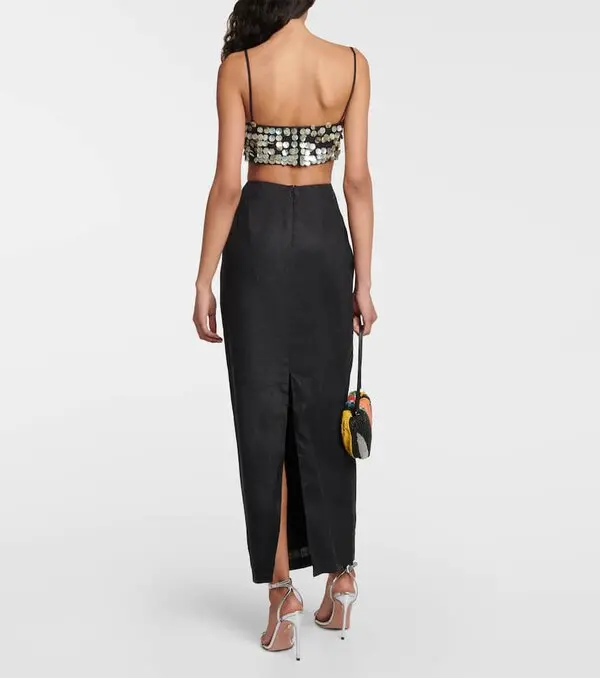 Staud Jada Embellished Linen Maxi Dress