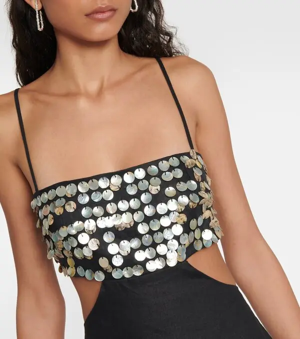 Staud Jada Embellished Linen Maxi Dress