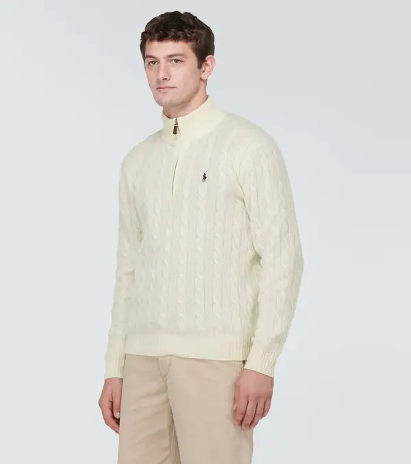 Polo Ralph Lauren Cable-knit Wool And Cashmere Quarter Zip Sweater - White