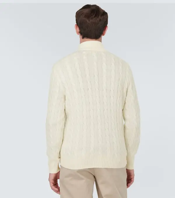 Polo Ralph Lauren Cable-knit Wool And Cashmere Quarter Zip Sweater - White