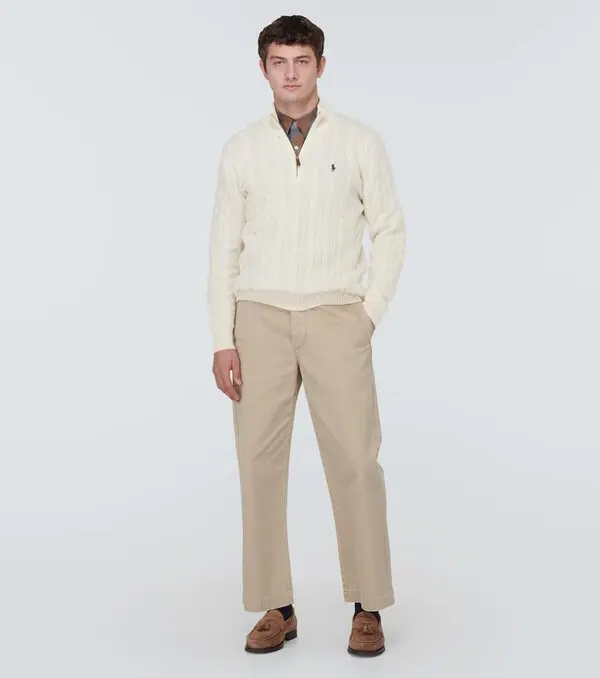 Polo Ralph Lauren Cable-knit Wool And Cashmere Quarter Zip Sweater - White