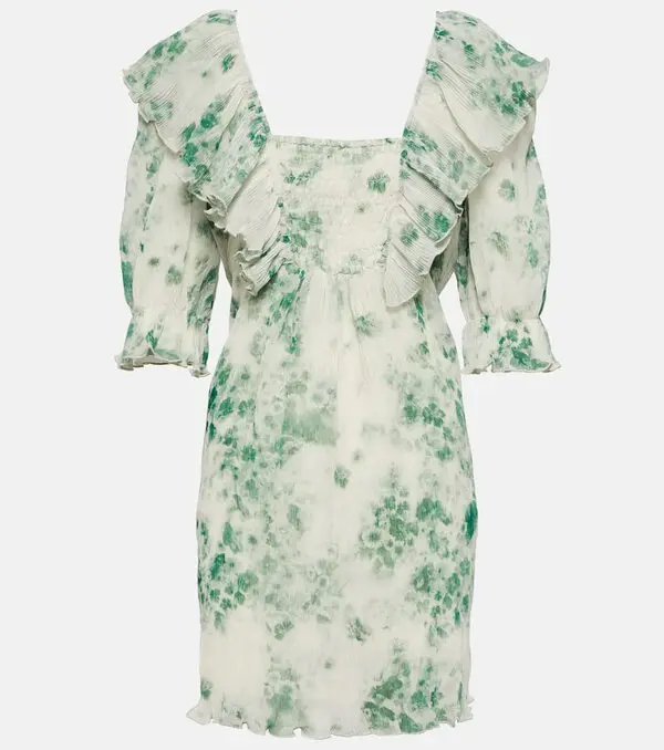 GANNI Pleated Georgette Minidress - Green