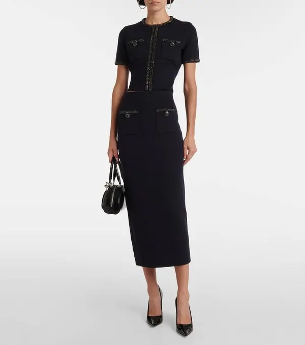 SELF-PORTRAIT Wool And Cotton-blend Midi Skirt